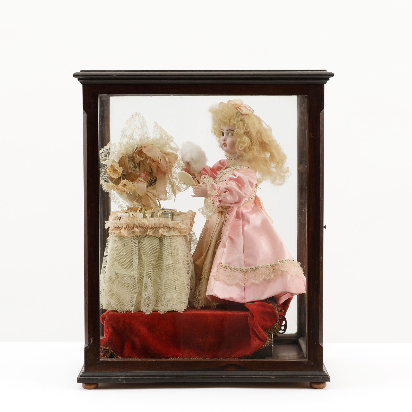 Automaton Doll At A Vanity In A Glass And Wooden Display Case. Key Lb ...