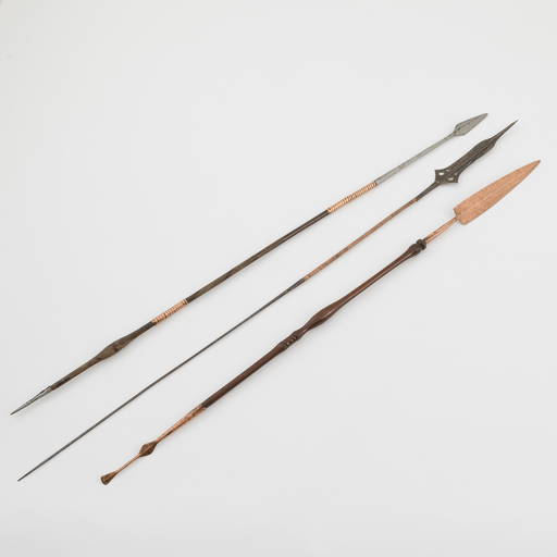 Varied Lot Of Three Iron, Copper And Wood Spears.