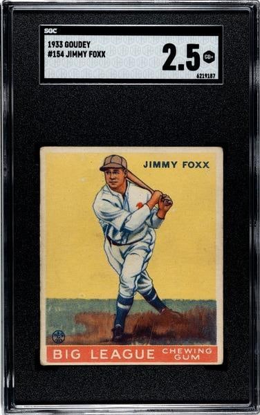 1933 Goudey #154 Jimmy Foxx Hof, Sgc 2.5 Auction