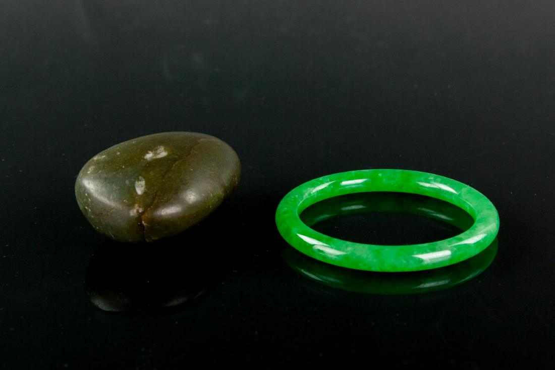 Burma Green Jadeite Bangle & Green Jade Raw Stone