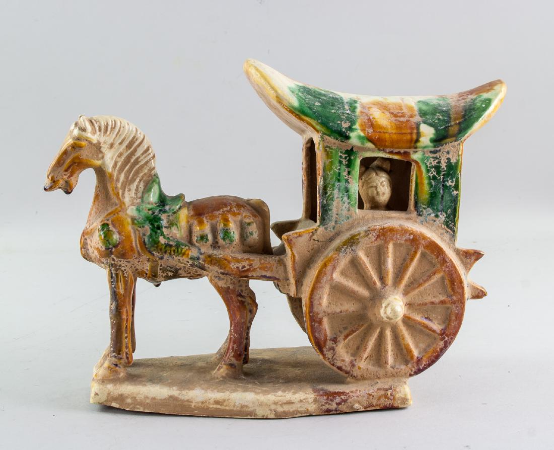 Chinese Tang Style Sancai Pottery Wagon Miniature