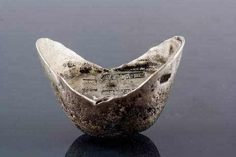 Antique Yuanbao Sycee Chinese Boat Silver Ingot 1820 Qing Dynasty Rare