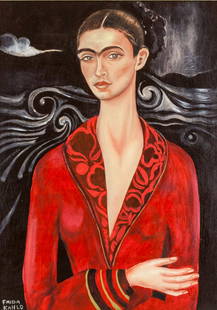 Painting Tempera On Paper Frida Kahlo Surrealist Mexican Self Portrait