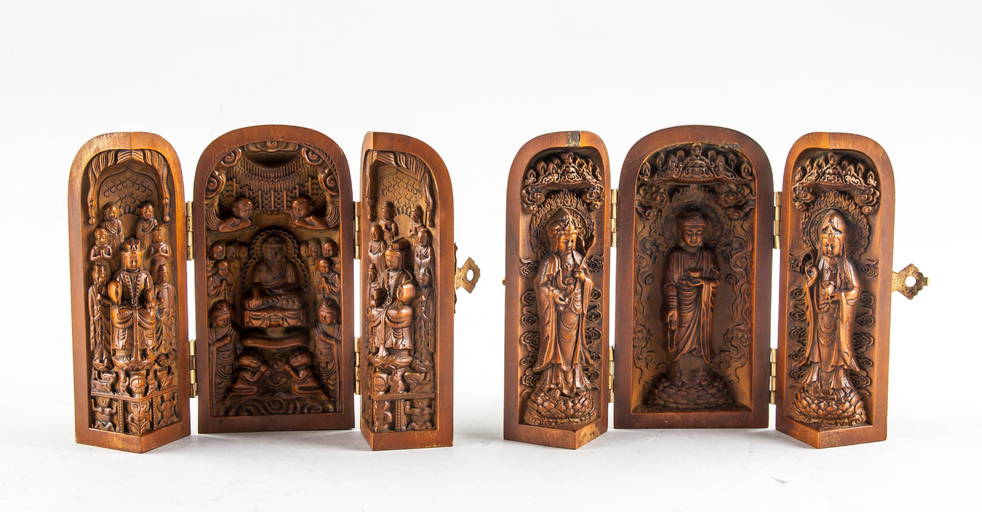Chinese Huangyang Wood Carved Miniature Shrine