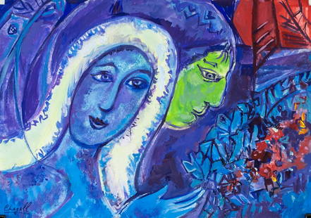 Marc Chagall French Surrealist Gouache On Paper