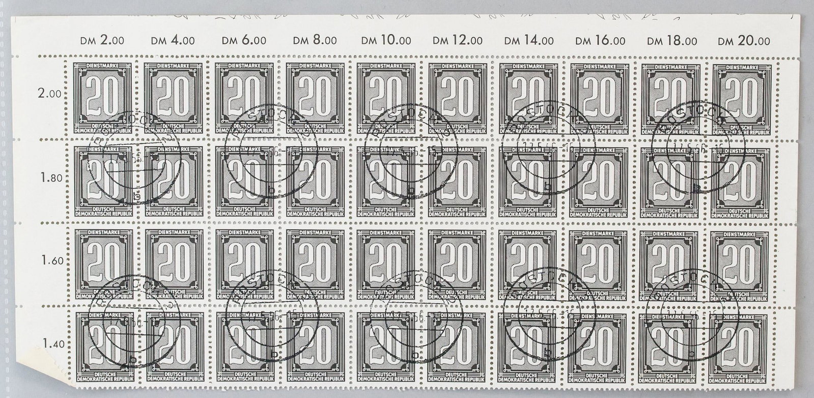 German 20 Pfennig Stamps Ddr Dienstmarke 1950s