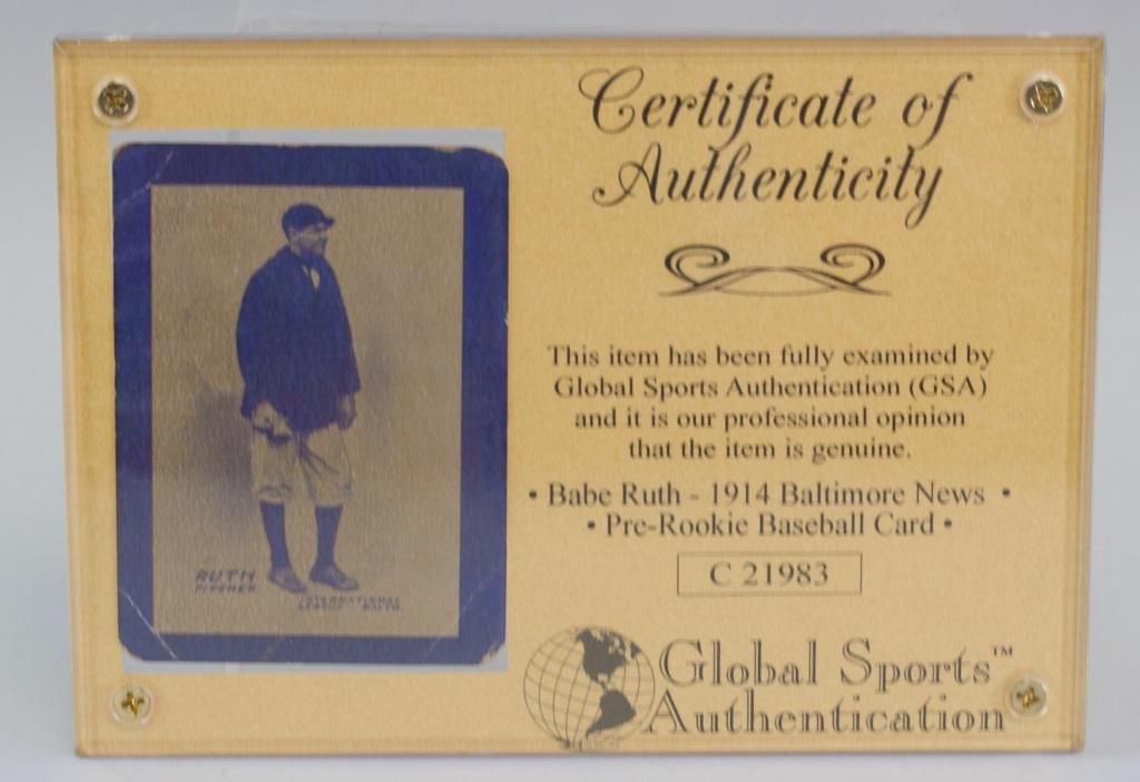 1914 Baltimore News Babe Ruth Photo Card Coa Auction