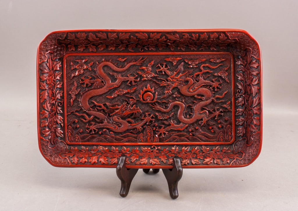 Chinese Red Lacquer Dragon Tray Ming Yongle Mark Auction