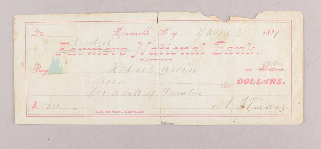 Farmers National Bank Danville Cheque 1881