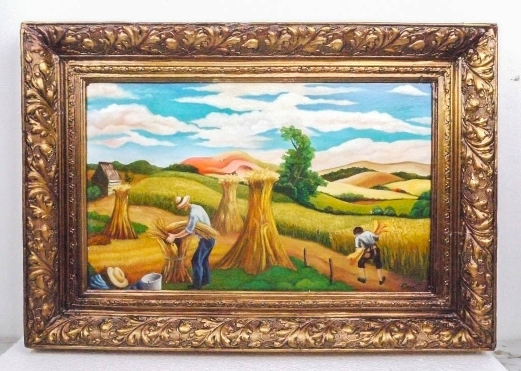 Ooc Sgd Thomas Hart Benton W/ Artist's Label '1938 Auction