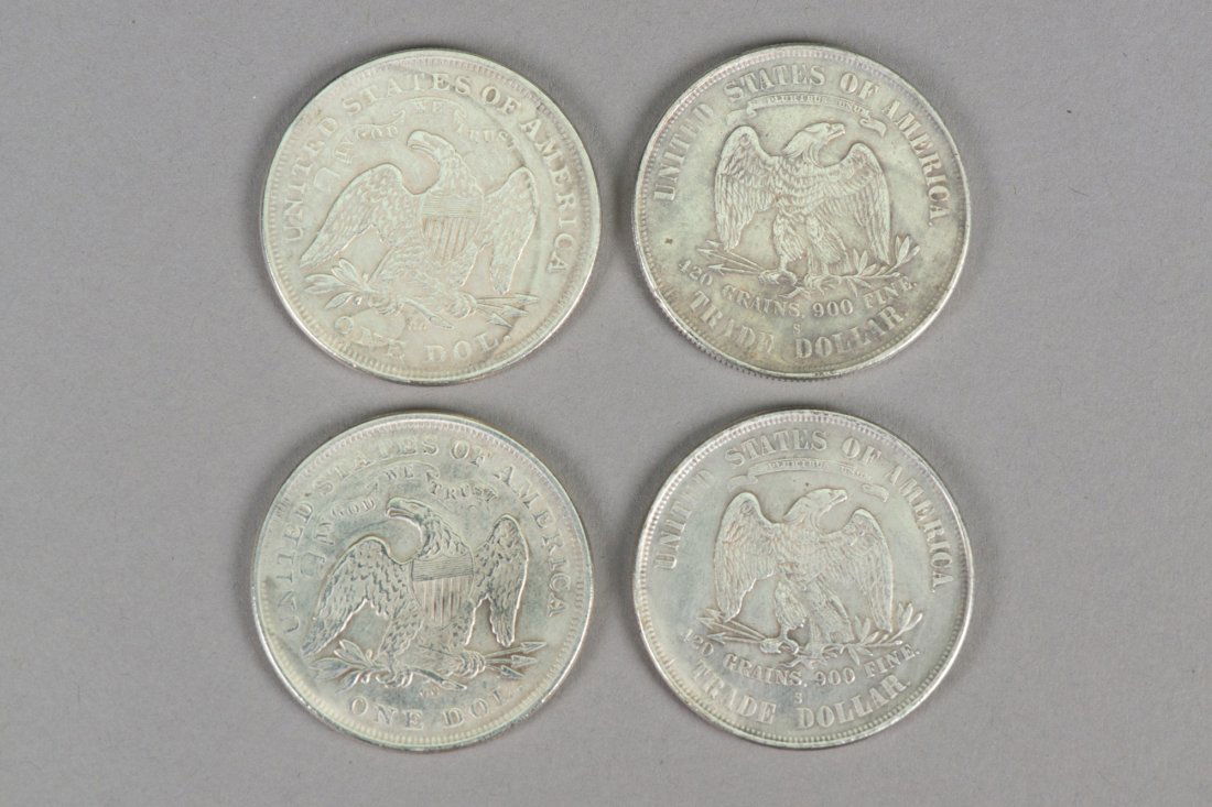 Four 1791 American Trade Dollar Coins