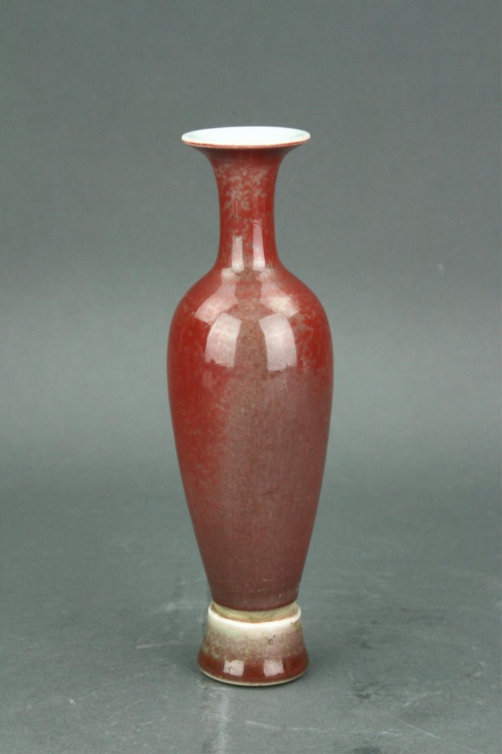 Chinese Copper Red Porcelain Vase w/ Base Kangxi