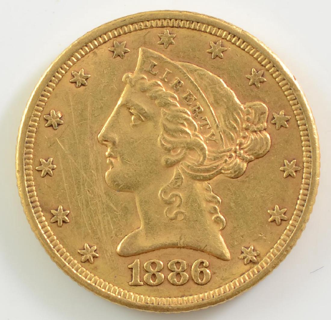 1886 US $5 Gold Liberty Coin