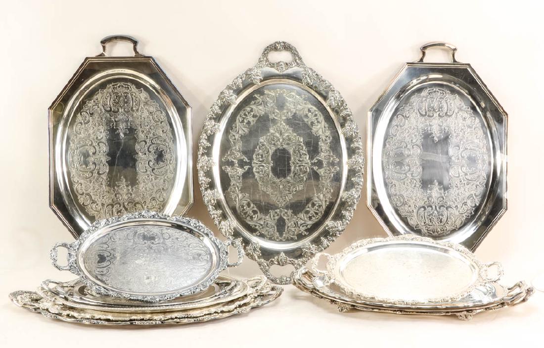 13 Handled Silver Plate Trays