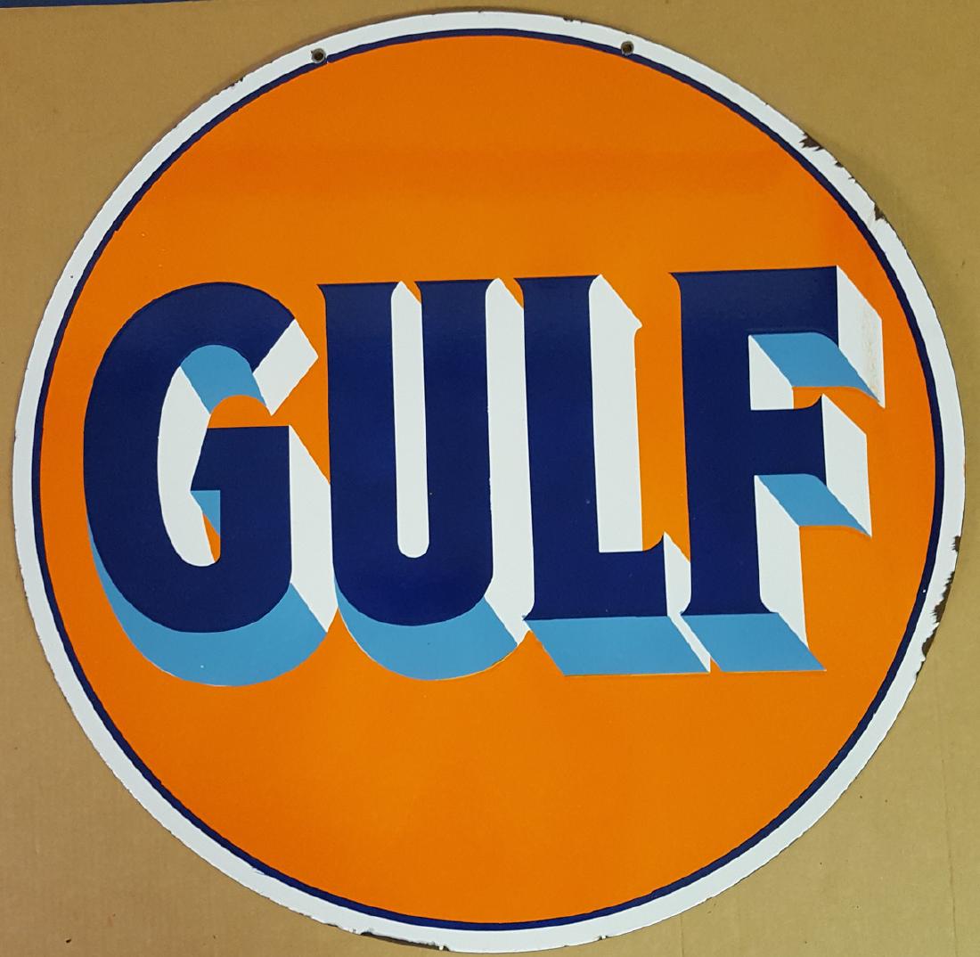 30 inch dia Gulf porcelain sign