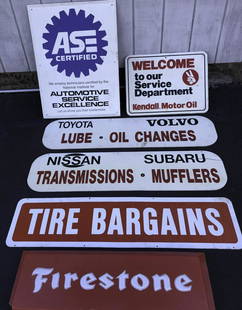 Five Auto Related Metal Signs