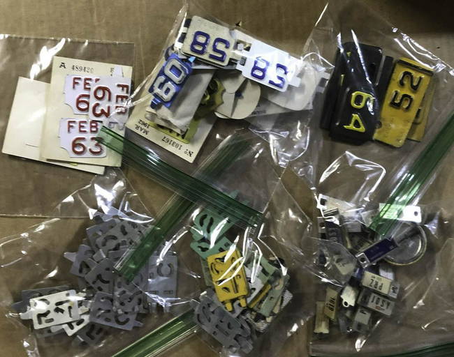Lot Of Ct Metal License Tabs And Inspection Sticker