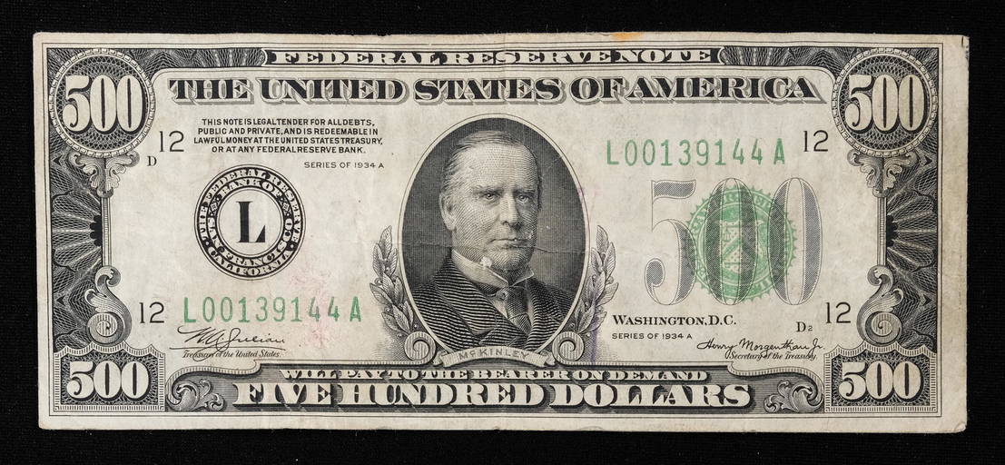 U.s. $500 Dollar Note Series Of 1934 A