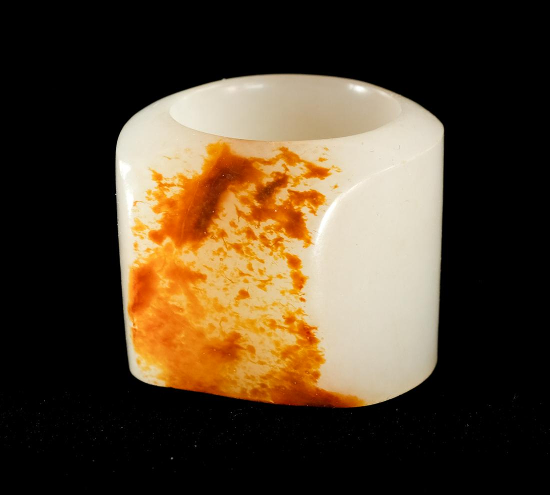 Chinese Jade Archers Ring With Russet Skin