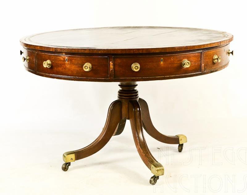 George III Leather Top Round Library Table