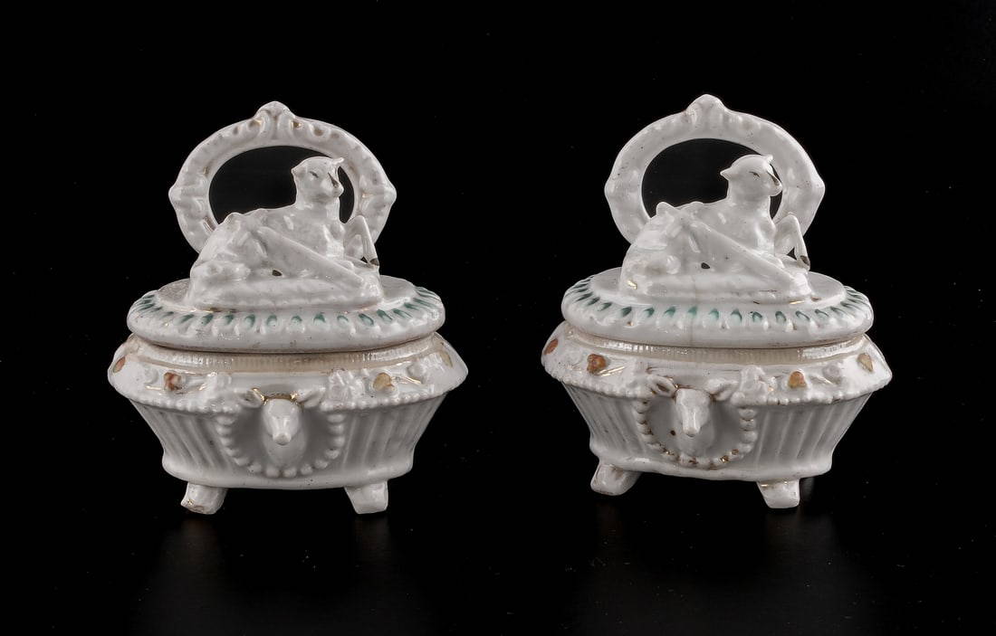 2 Figural Lamb Covered Salt Cellars Auction
