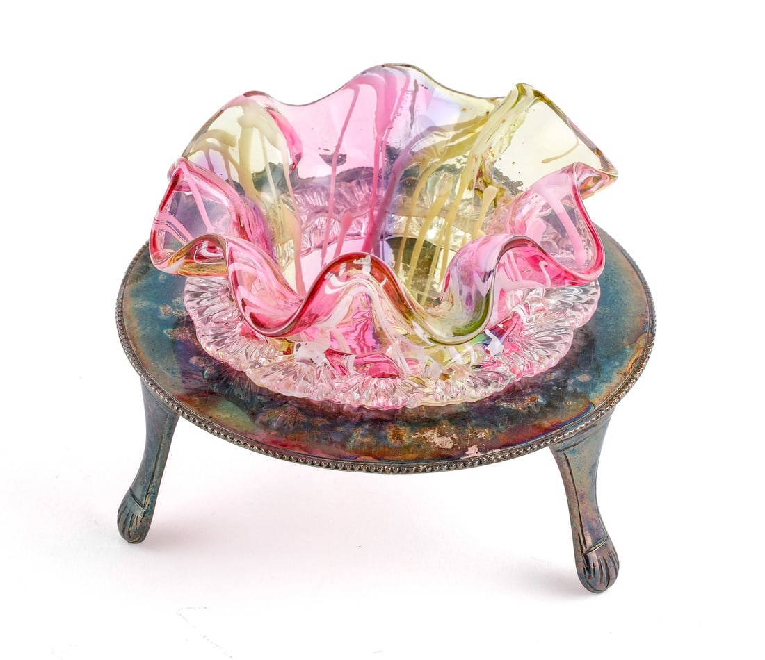 Victorian Rainbow Art Glass Open Salt Auction