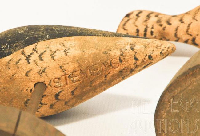 Hand Carved Shore Bird decoys signed Stevens : Lot 211
