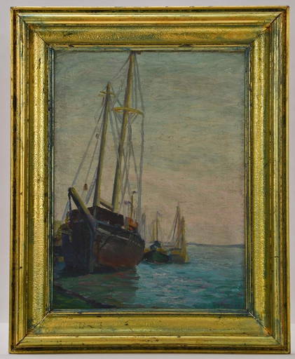 Guy Carleton Wiggins (1883 1962) Harbor Scene W/ Boats