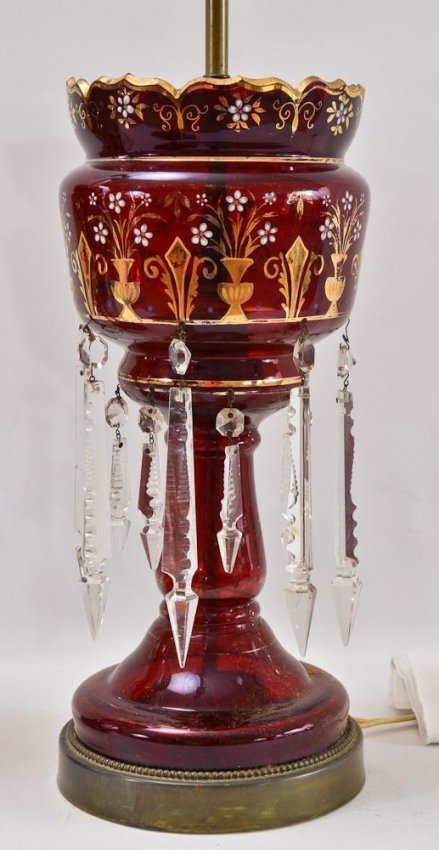 Pair of Victorian glass Lustre Lamps : Lot 90