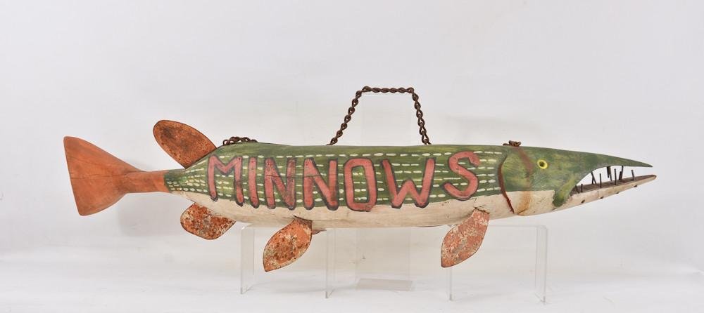 Large painted carved wood pike fish figure - May 10, 2014 | Nest Egg ...