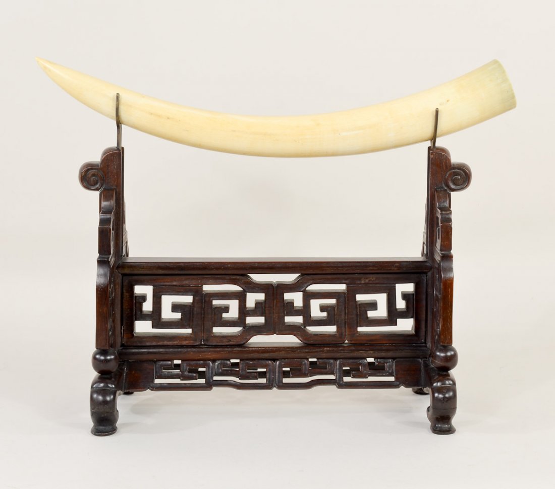 Antique Chinese Ivory Tusk & Stand
