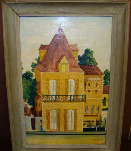 Andre Bouquet Oil On Board Of Street Scene