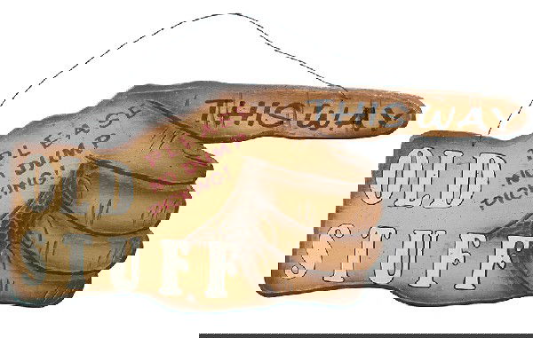 69: Old Stuff - This Way Wood Carved Hand Trade Sign