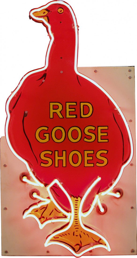 406: Metal & Porcelain "RED GOOSE SHOES" Neon Sign