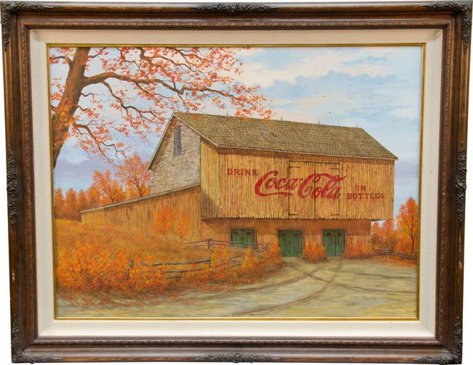 Large Coca Cola Barn Painting On Canvas,