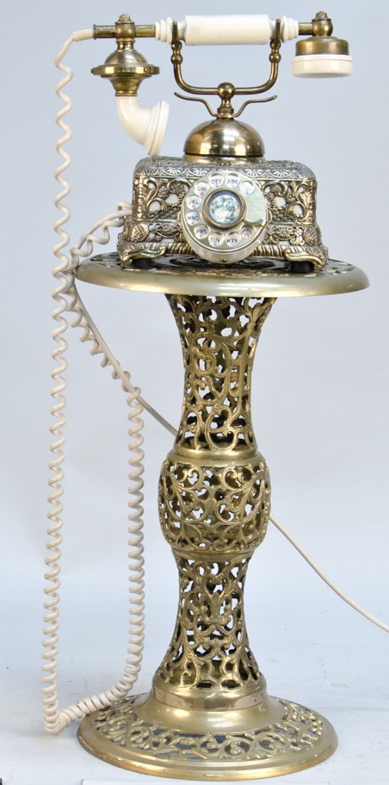 Antique Ornate Rotary Telephone On Matching Teleph