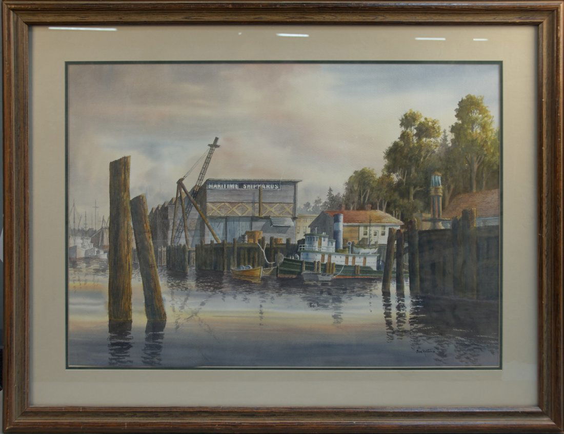 Maritime Shipyards Original Jim Knutson Watercolor In F