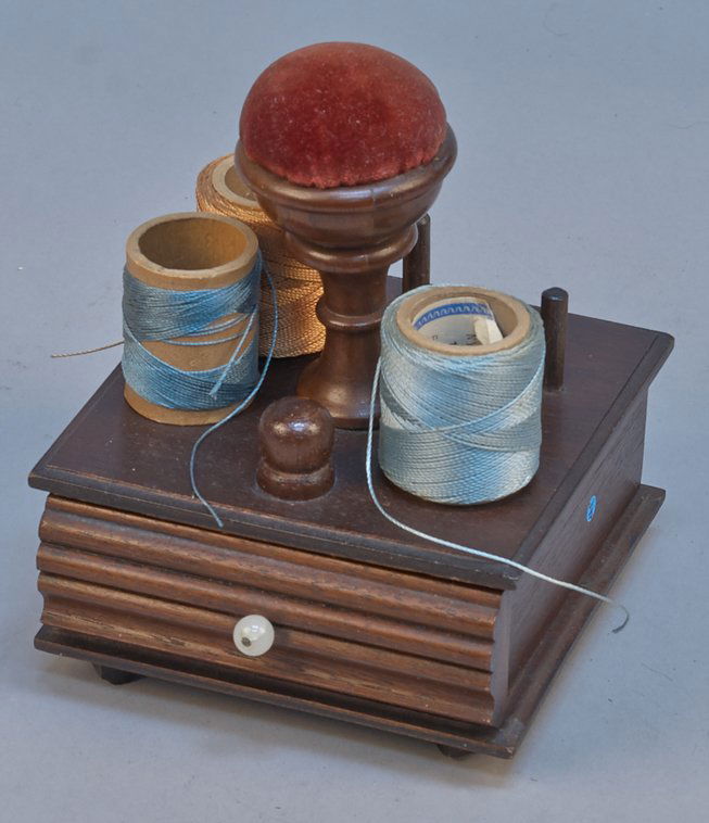 Antique Wooden Thread Spool Holder/ Pin Cushion Box