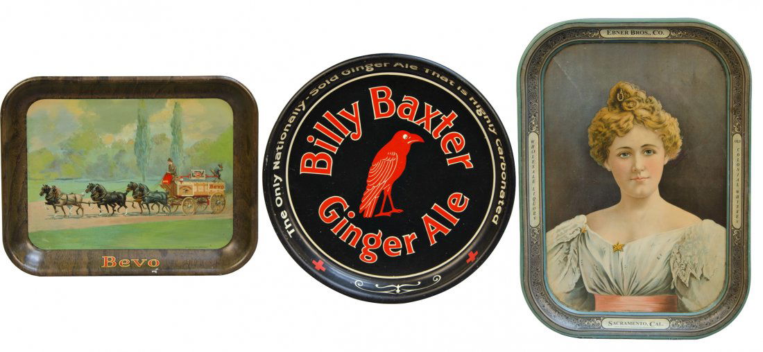 Lot Of 3 Tin Serving Trays: