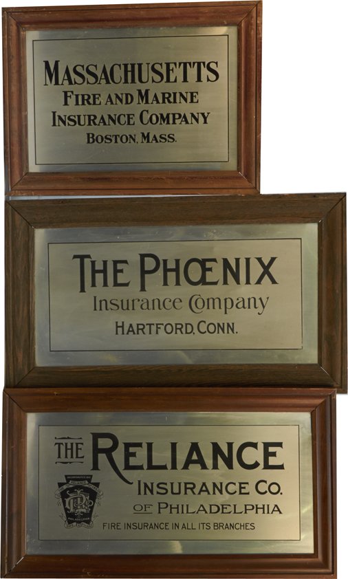 Lot of 3 Early Metal Insurance Company Signs in Wood