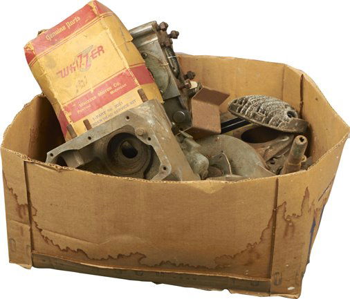 Box Lot Of Vintage Whizzer Motor Co. Motorbike Parts