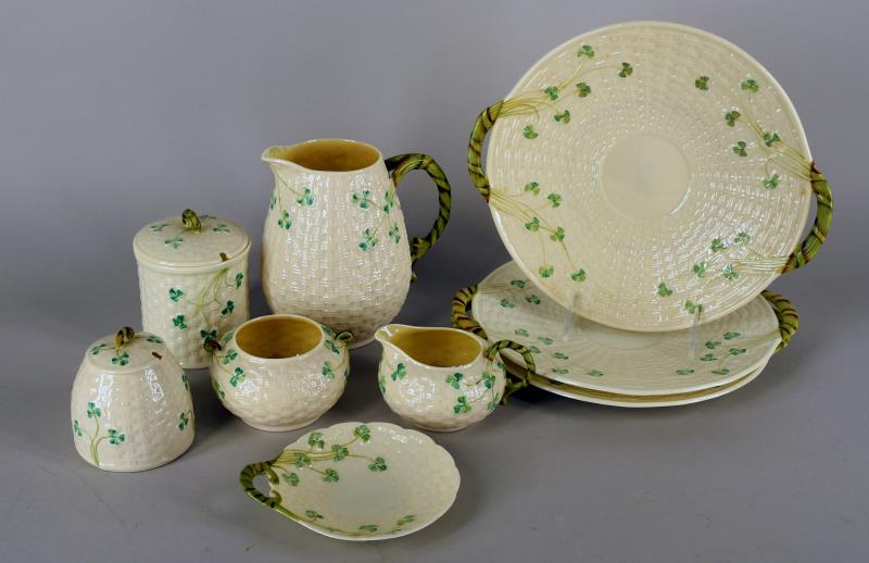 Belleek Shamrock And Basket Weave Serving Pieces