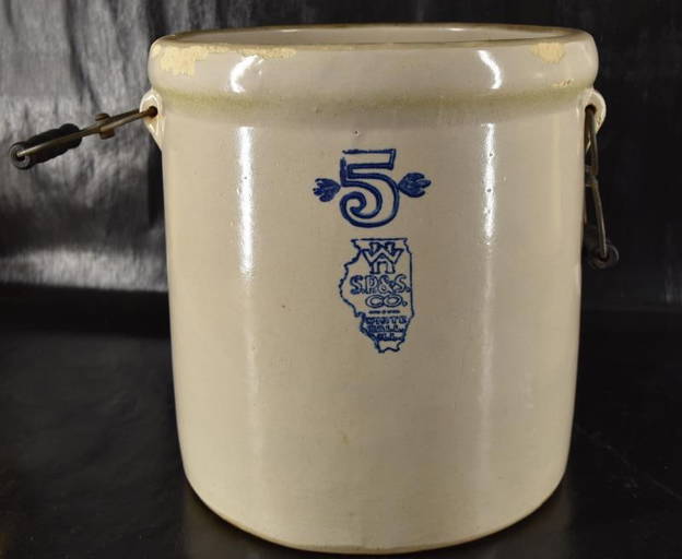 5 Gallon White Hall Stoneware Crock