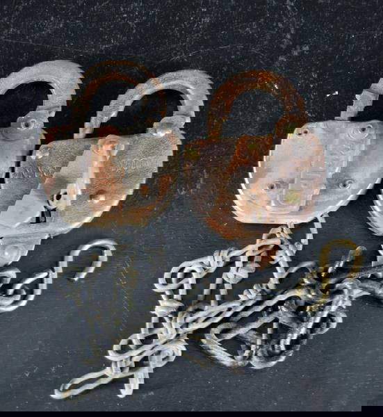 Two Railroad Locks And Chains Auction