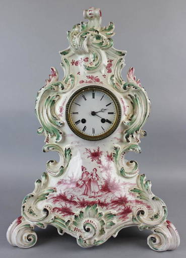 French Faience Mantel Clock, Roblin, Paris, Mid 19th