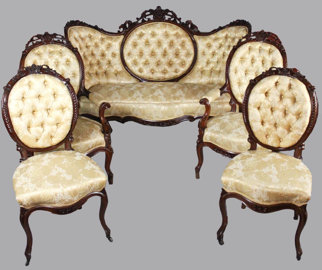 Fine American Rococo Revival Carved Mahogany Parlor