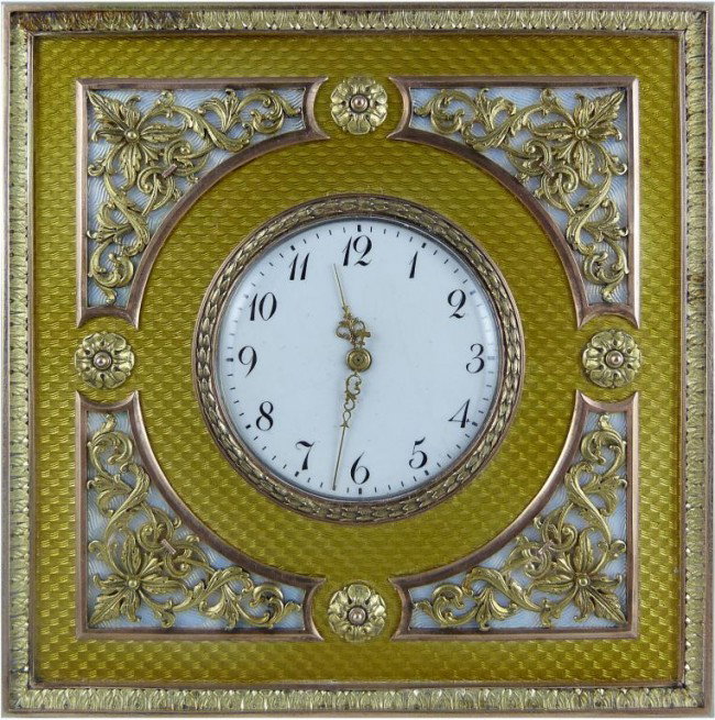 66: IMPERIAL RUSSIAN GOLD & ENAMEL DESK CLOCK FABERGE