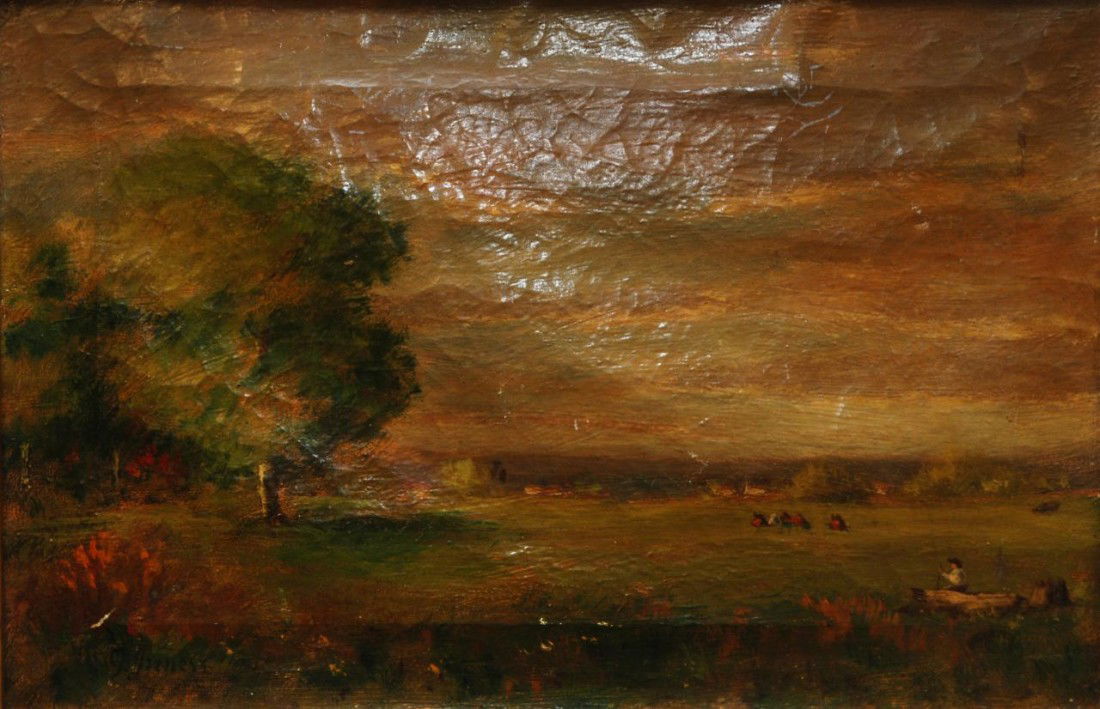 110: GEORGE INNESS OIL PAINTING OF LANDSCAPE