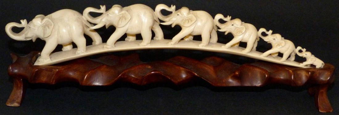 Chinese Ivory Elephant Bridge Tusk Carving