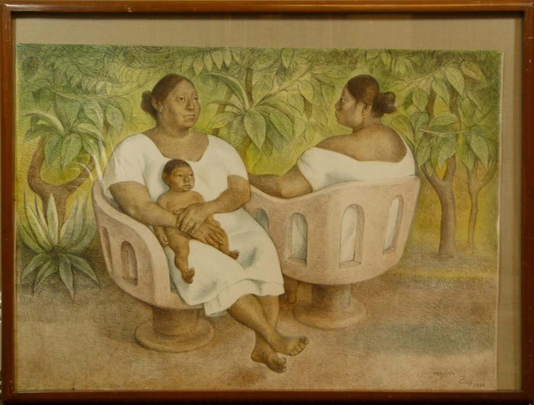 Francisco Zuniga Two Women In A Park Lithograph